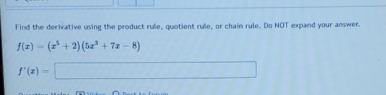 Solved Find the derivative using the product rule, quotient | Chegg.com