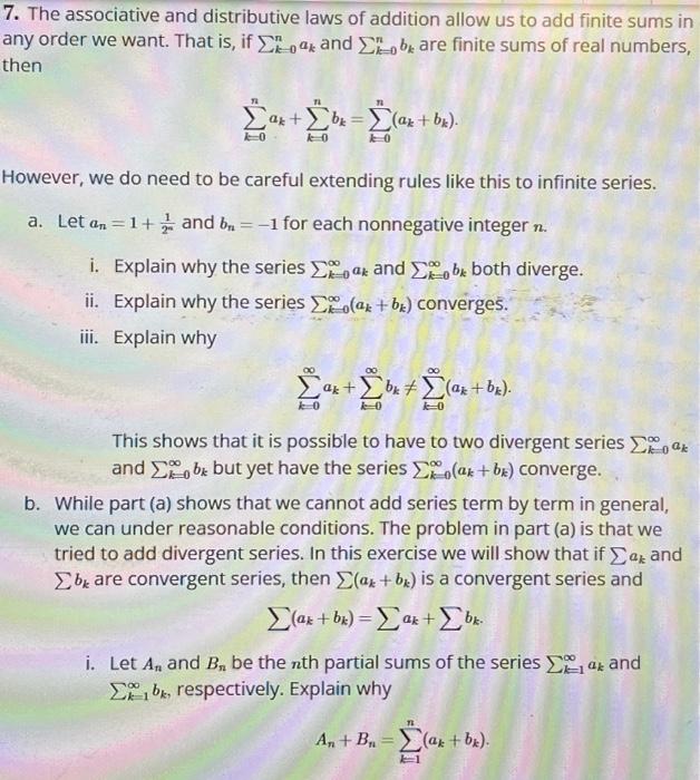 Solved 7. The associative and distributive laws of addition | Chegg.com