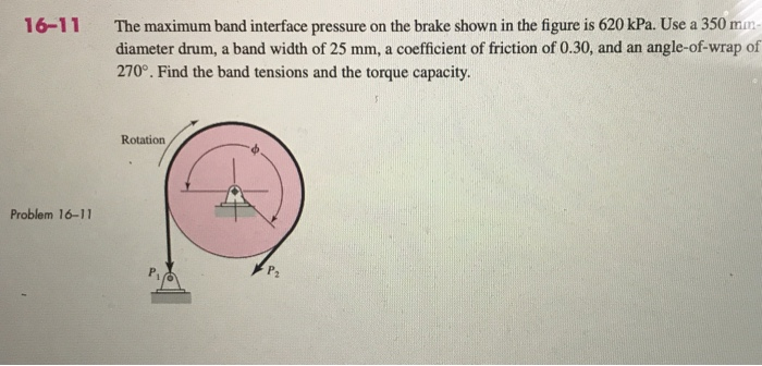 Solved 16-11 The maximum band interface pressure on the | Chegg.com
