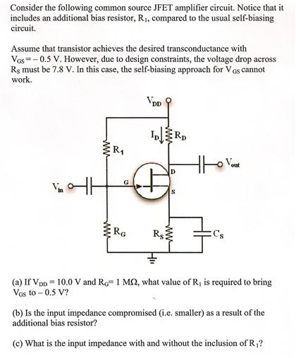 Consider the following common source JFET amplifier | Chegg.com