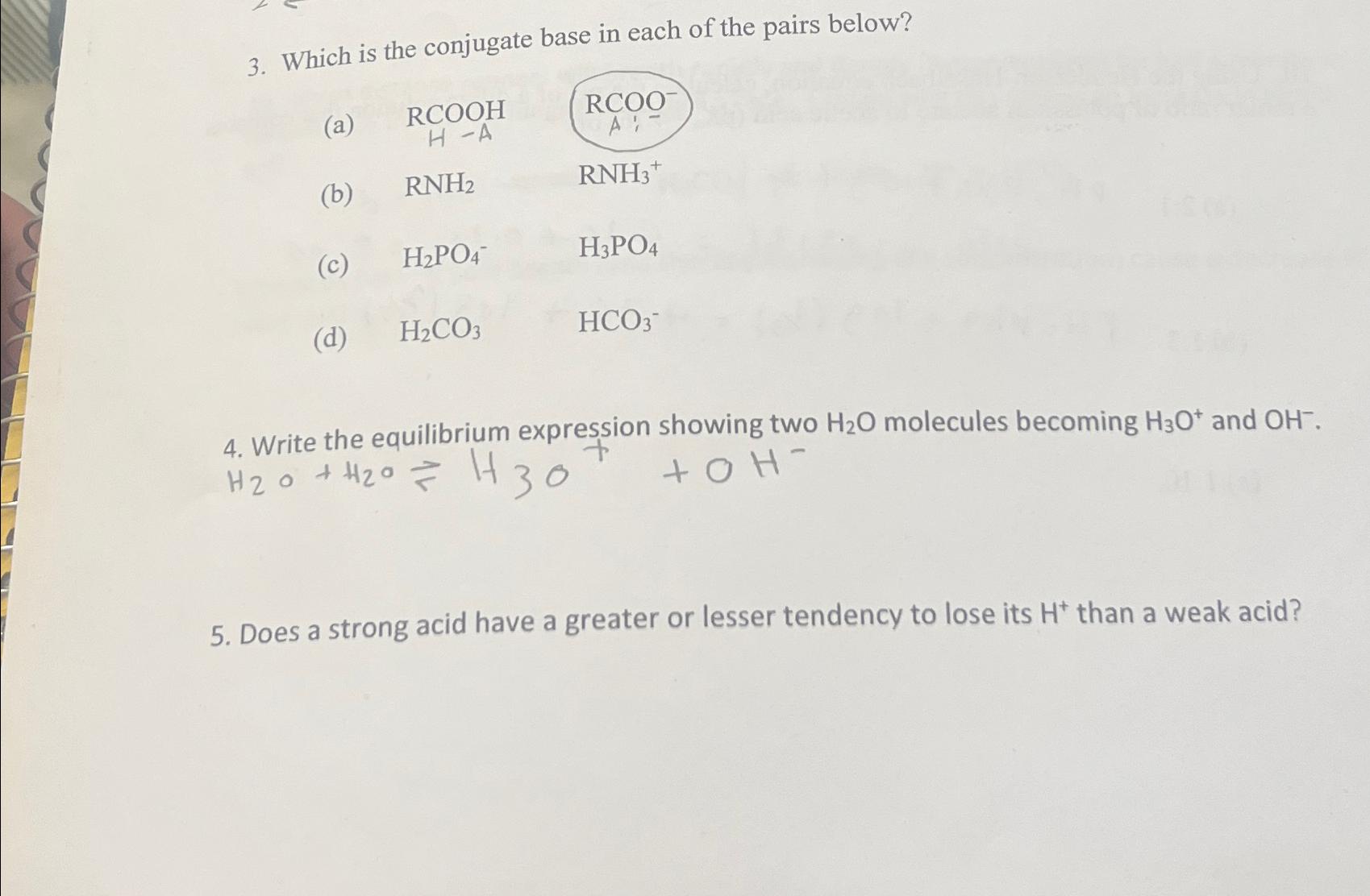 Solved Which is the conjugate base in each of the pairs | Chegg.com