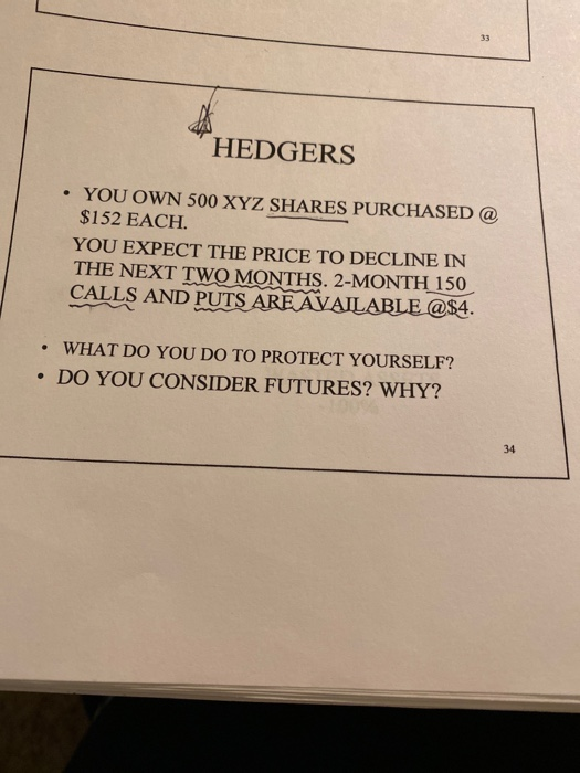 Solved HEDGERS • YOU OWN 500 XYZ SHARES PURCHASED @ $152 | Chegg.com