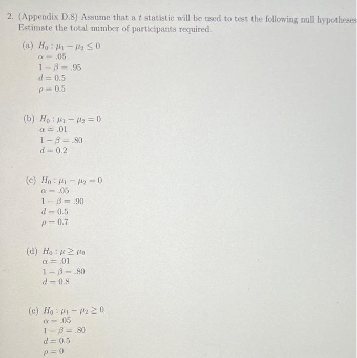 Solved (Appendix D.8) Assume that a t statistic will be used | Chegg.com
