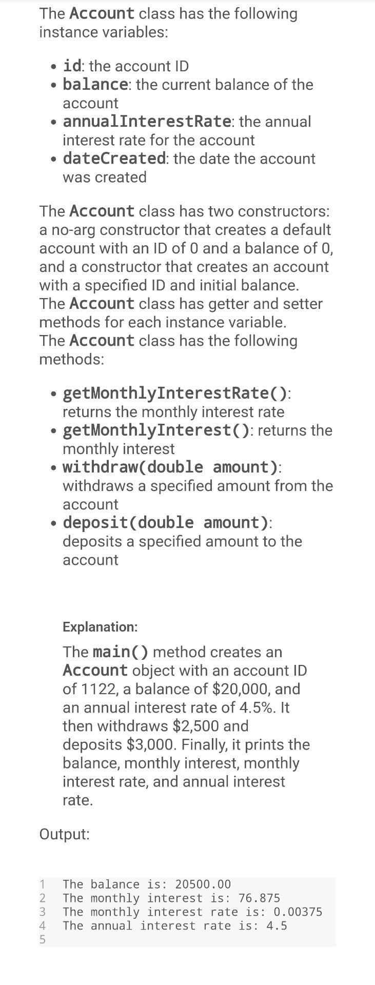 Solved The Account class has the following instance | Chegg.com