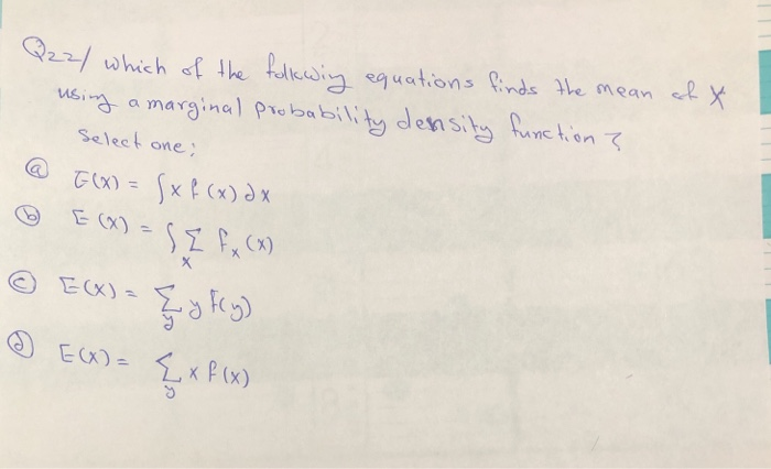 Solved Q2z/ which of the following equations finds the mean | Chegg.com