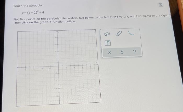 Solved Graph the parabola. ,= (x + 2)² + 4 Plot five points | Chegg.com