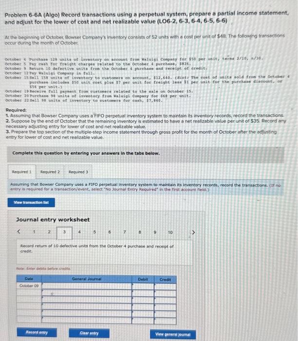 Solved Problem 6-6A (Algo) Record transactions using a | Chegg.com