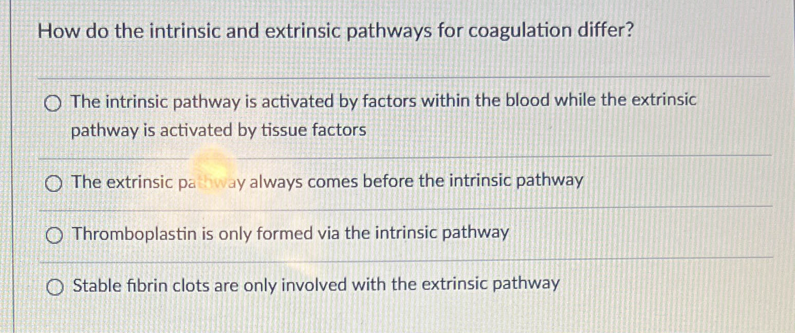 Solved How do the intrinsic and extrinsic pathways for | Chegg.com