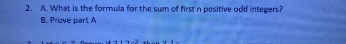 Solved 2. A. What is the formula for the sum of first n | Chegg.com