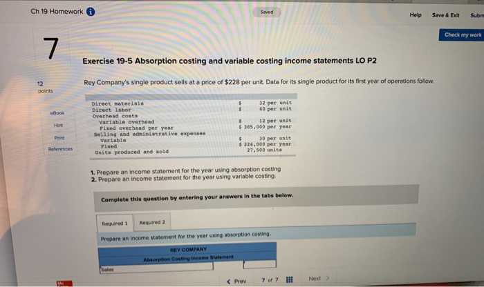 Solved Ch 19 Homework Saved Help Save& Exit Subm Check my | Chegg.com