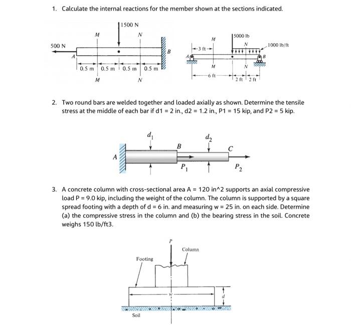 Solved 1. Calculate the internal reactions for the member | Chegg.com