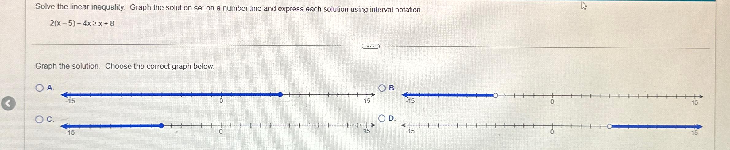 Solved Solve the linear inequality. Graph the solution set | Chegg.com