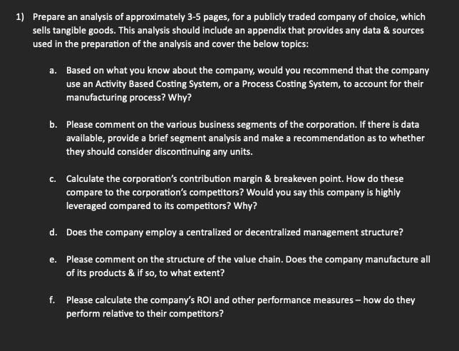 Solved This is based off of a company of your own CHOICE :) | Chegg.com