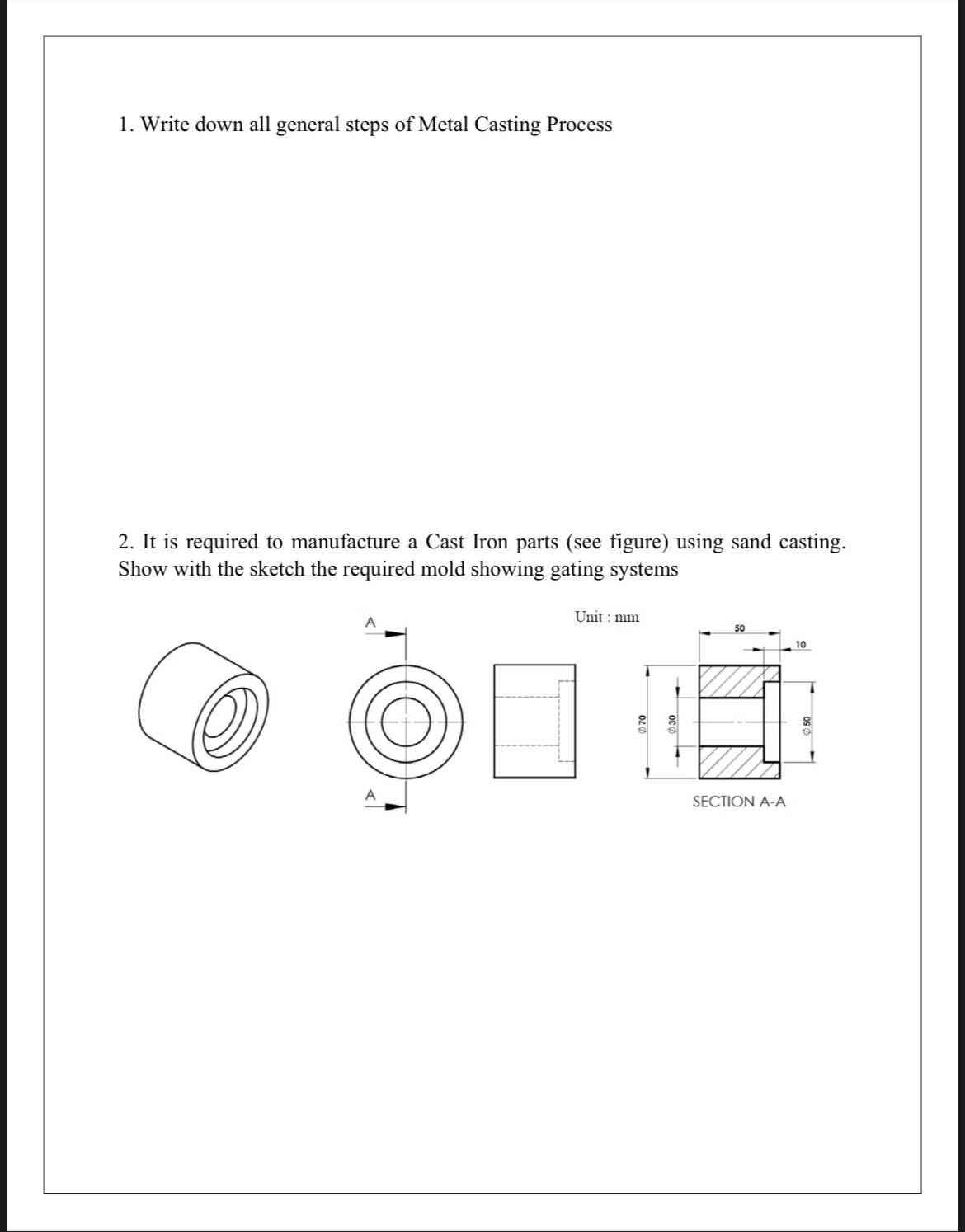 Solved Write down all general steps of Metal Casting | Chegg.com