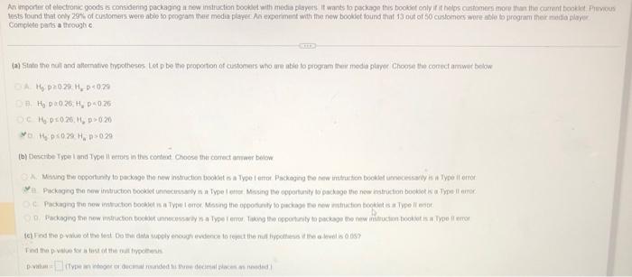 Solved Comphte parts a through c. (a) State the nul and | Chegg.com