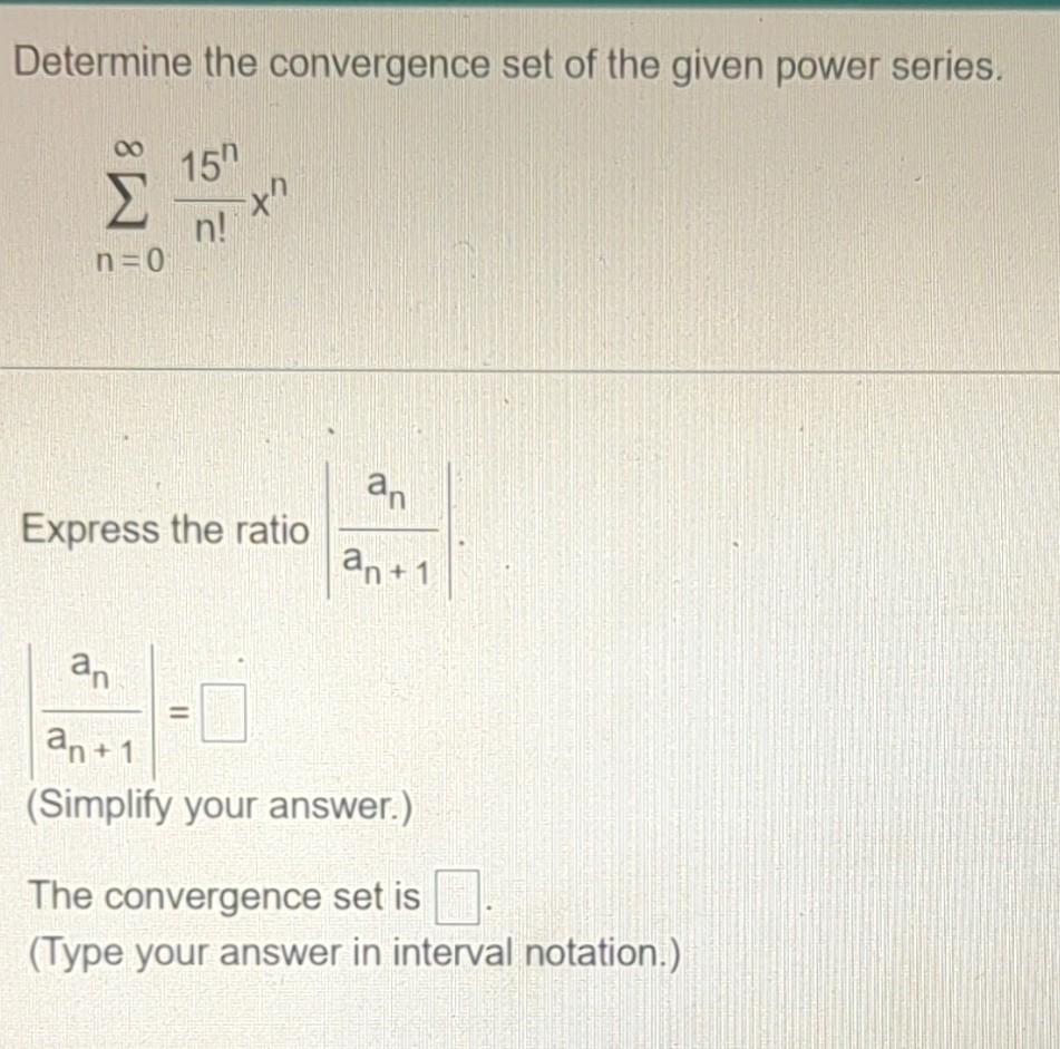 Solved Determine the convergence set of the given power | Chegg.com