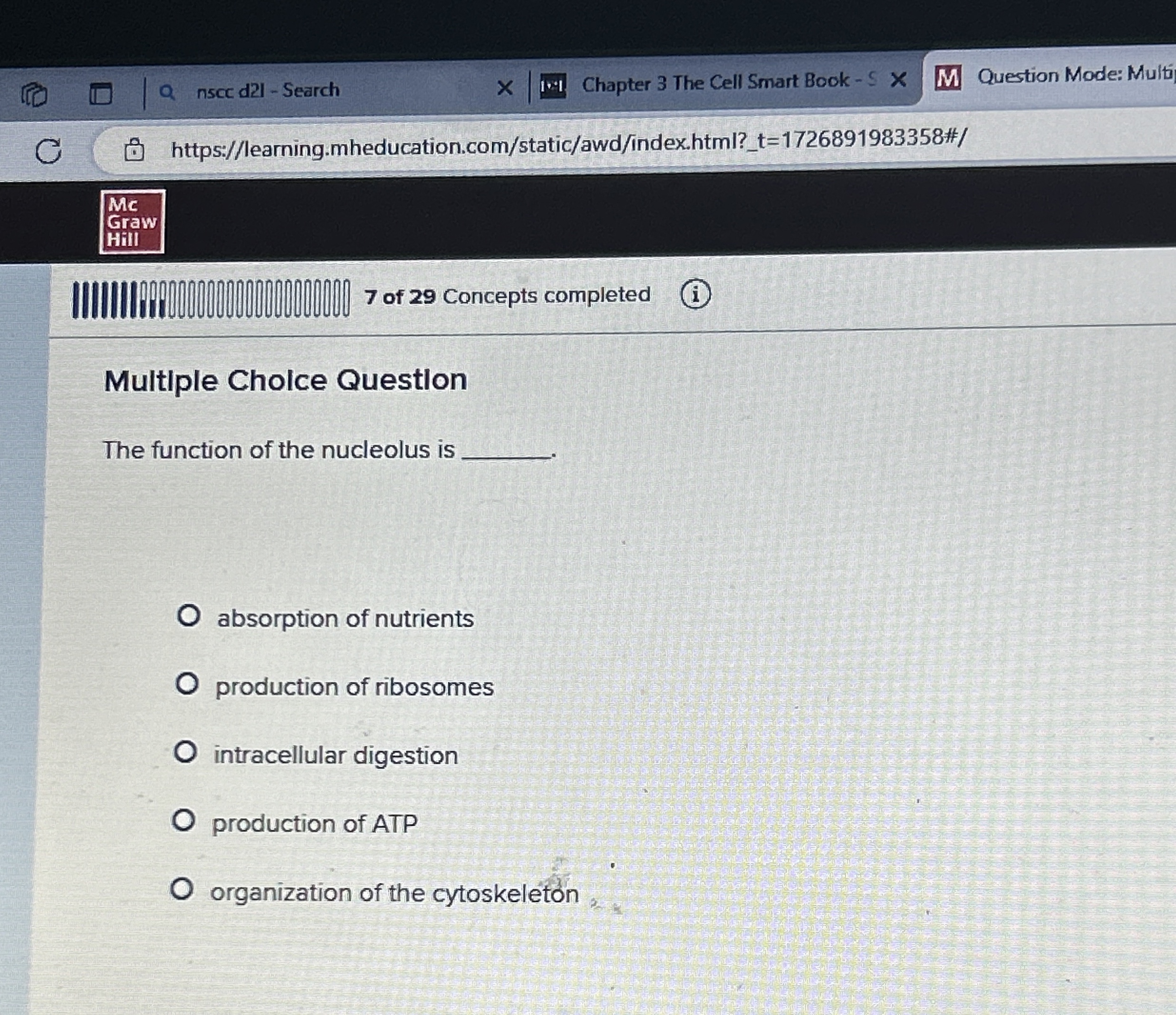Solved Multiple Cholce QuestlonThe function of the nucleolus | Chegg.com