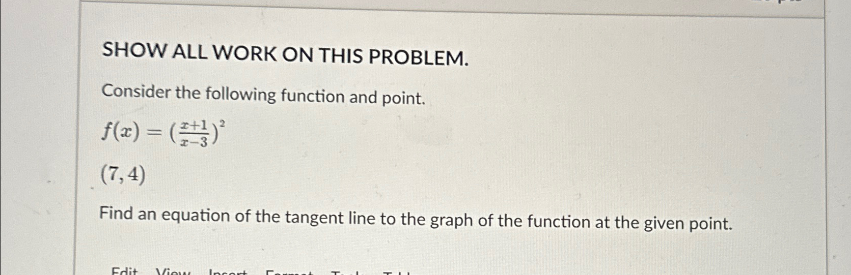 Solved SHOW ALL WORK ON THIS PROBLEM.Consider the following | Chegg.com