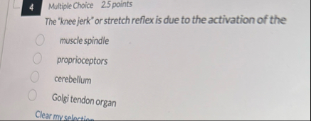 Solved 4 ﻿Multiple Choice 2.5 ﻿pointsThe "knee jerk" or | Chegg.com