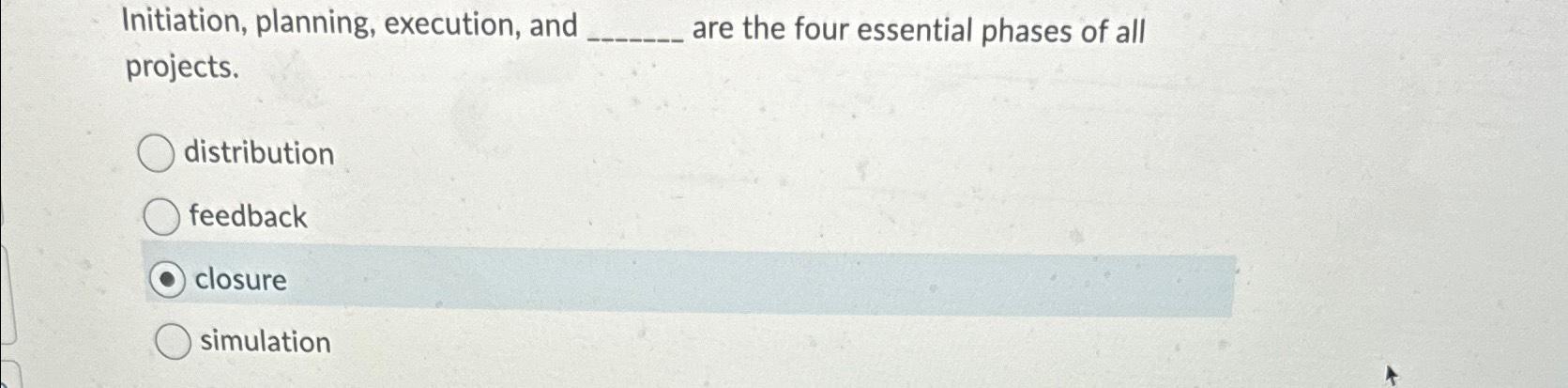 Solved Initiation Planning Execution And Are The Four