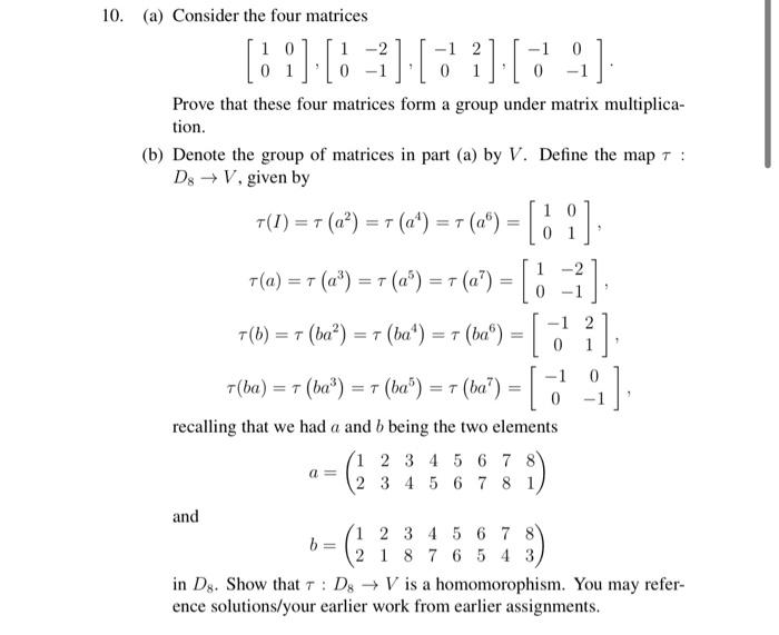 Solved 10. (a) Consider the four matrices | Chegg.com