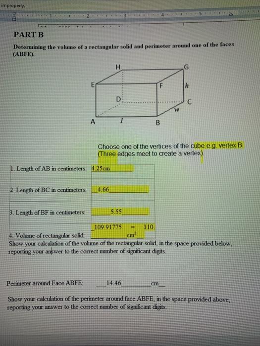 Solved improperly. PART B Determining the volume of a | Chegg.com