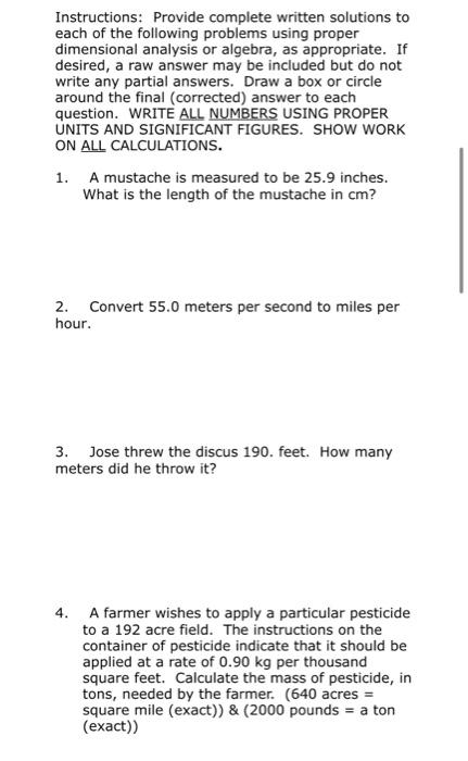 Solved Instructions: Provide complete written solutions to | Chegg.com