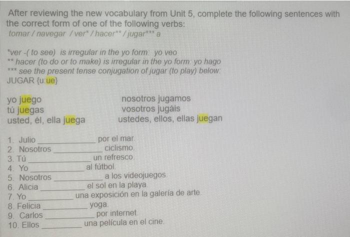 After reviewing the new vocabulary from Unit 5, | Chegg.com