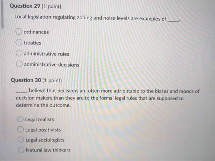 Solved Question 29 (1 point) Local legislation regulating | Chegg.com