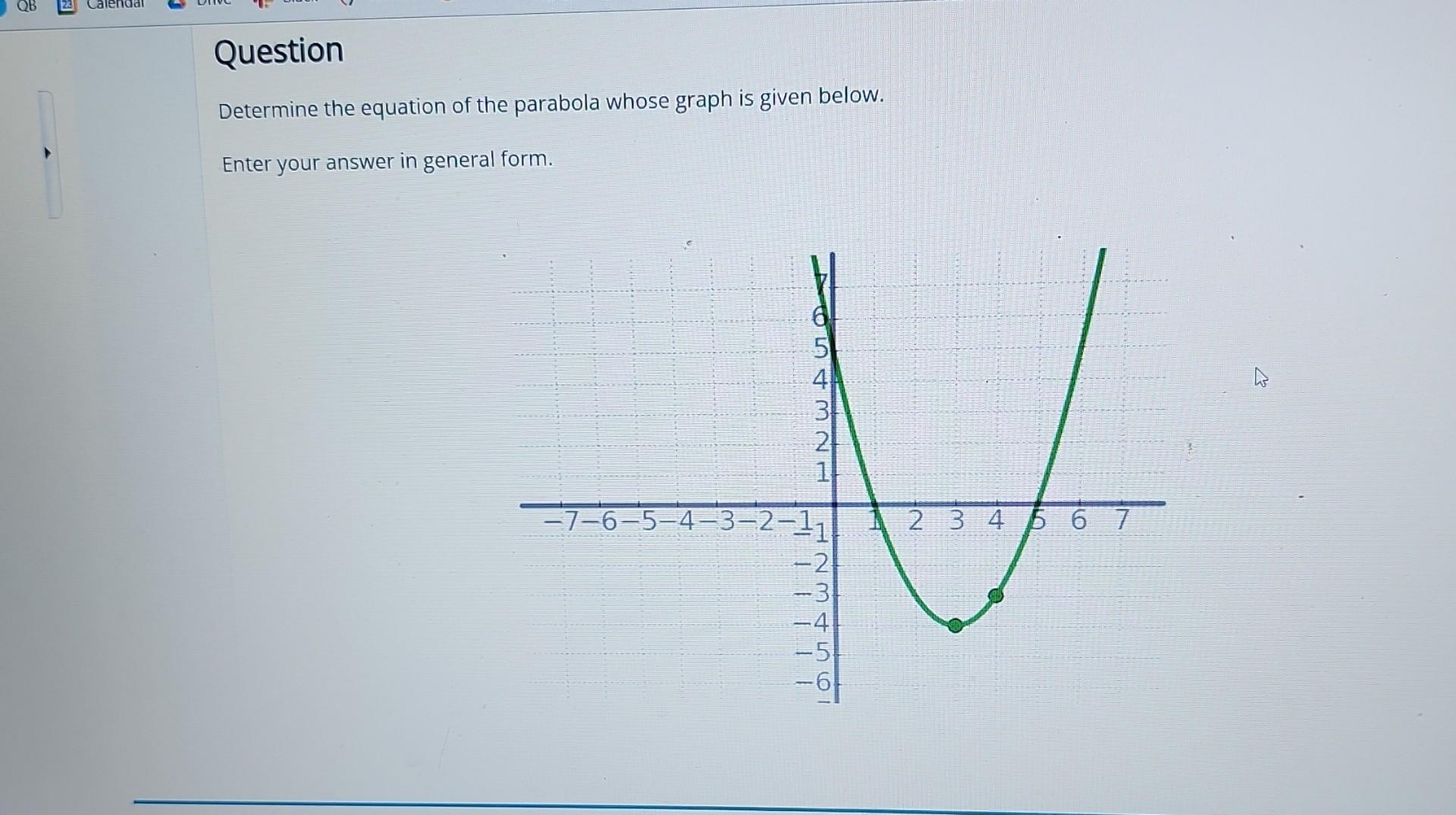 Solved Determine the equation of the parabola whose graph is | Chegg.com