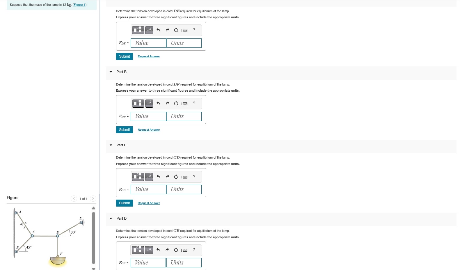 Solved Suppose that the mass of the lamp is 12kg. (Figure | Chegg.com