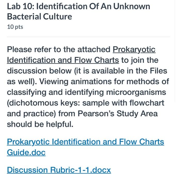 Lab 10: Identification Of An Unknown Bacterial | Chegg.com