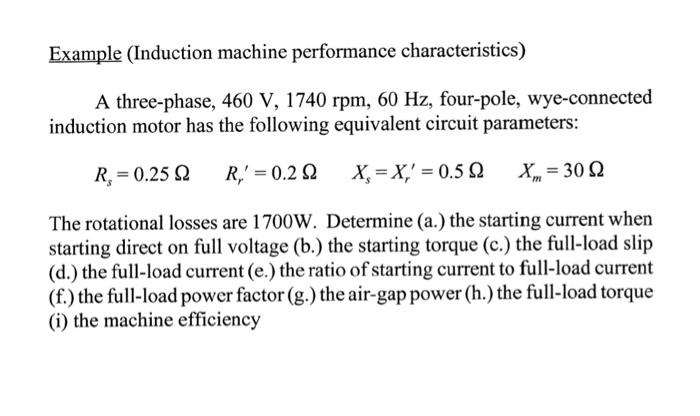 Solved Example (Induction machine performance | Chegg.com