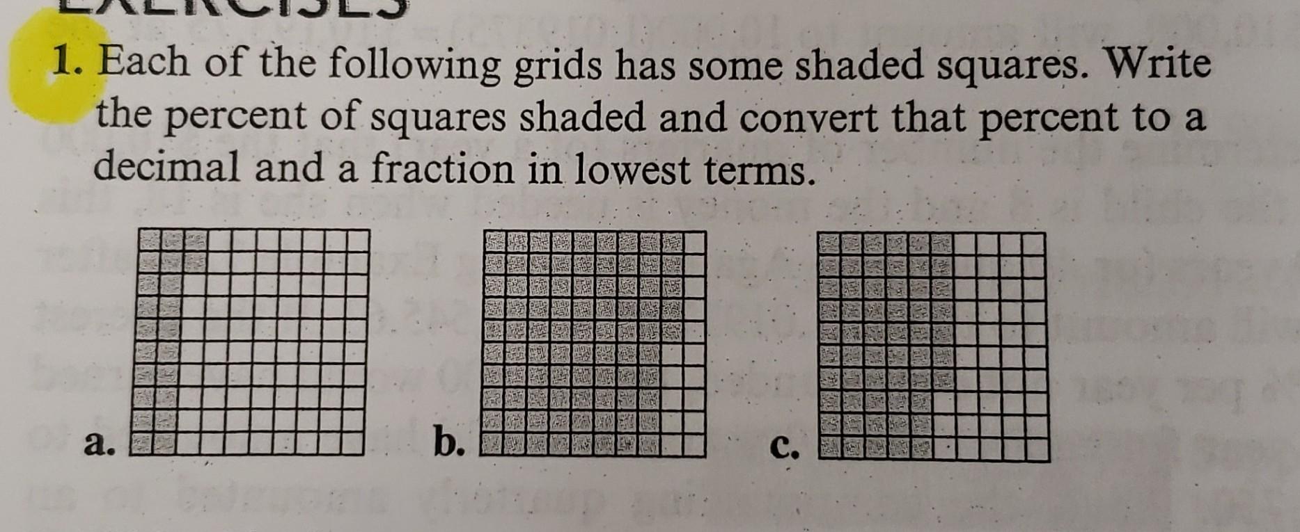 Solved 1. Each of the following grids has some shaded | Chegg.com