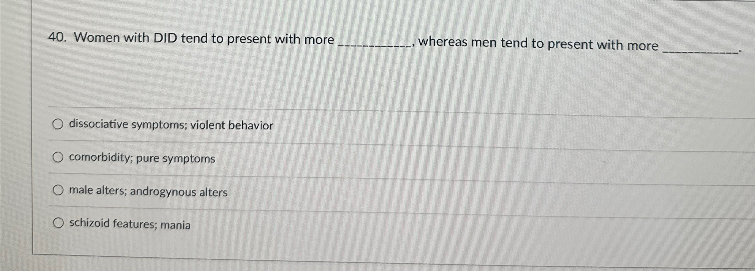 Solved Women with DID tend to present with more ﻿whereas | Chegg.com