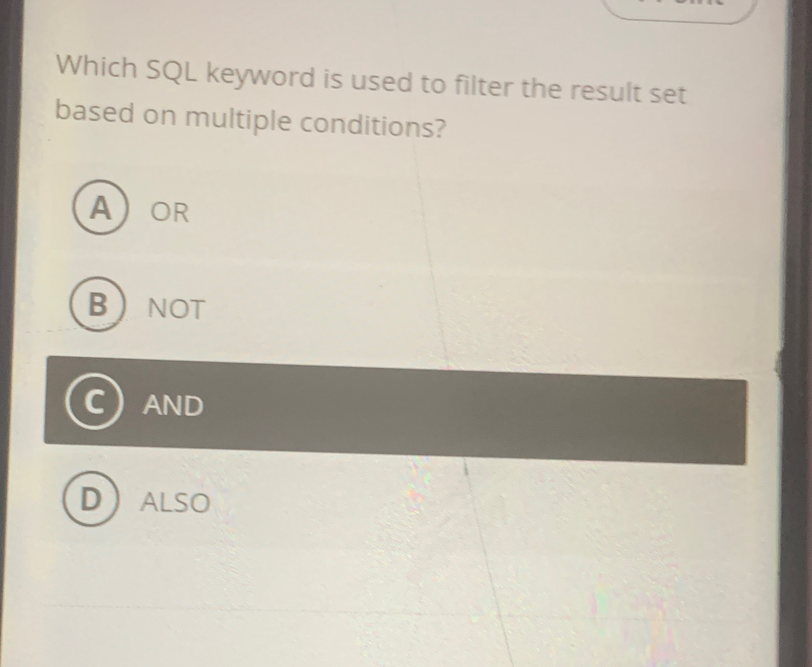 Solved Which SQL keyword is used to filter the result set | Chegg.com