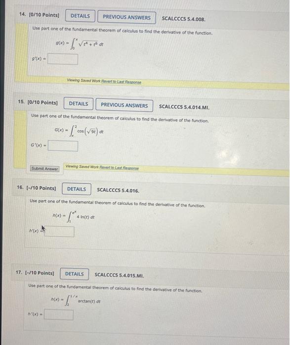 Solved Use part one of the fundamental theorem of calculus | Chegg.com