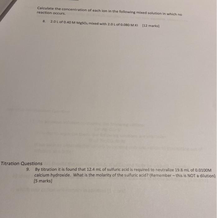 Solved Dissociation And Molarity Questions Write Dissociation