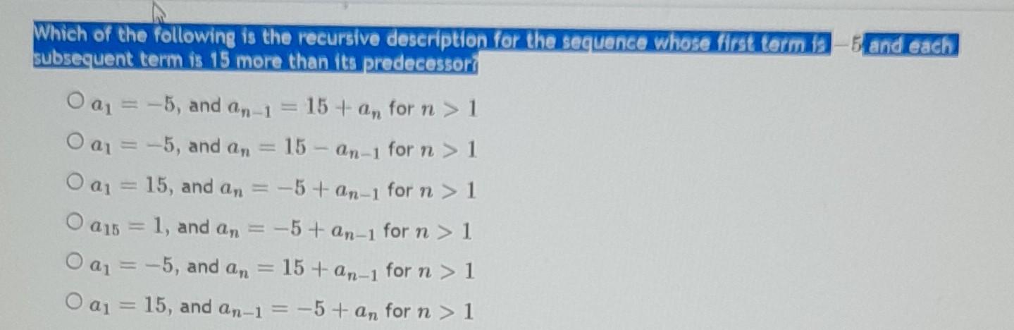 Solved Which of the following is the recursive description | Chegg.com