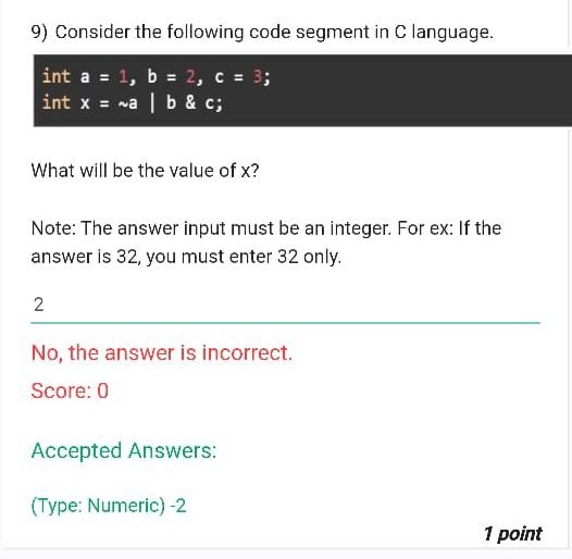 Solved 9) Consider the following code segment in C language. | Chegg.com