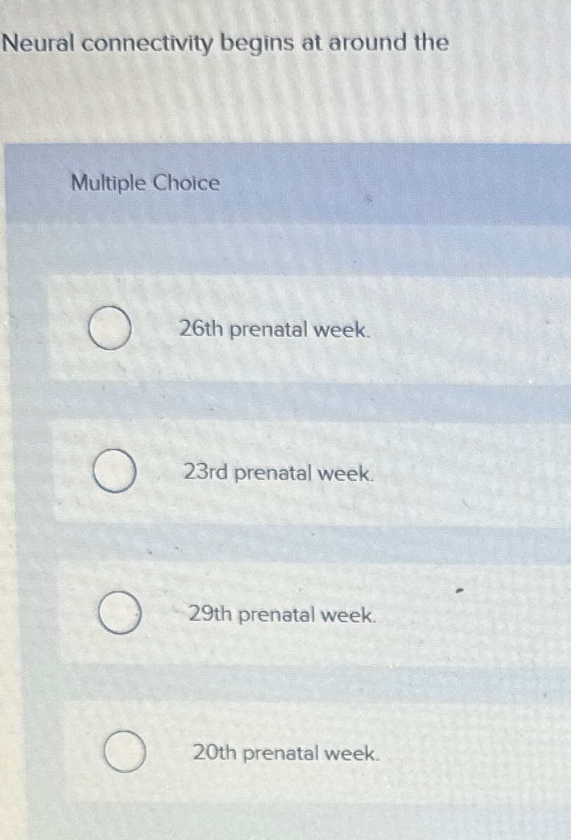 Solved Neural connectivity begins at around theMultiple | Chegg.com