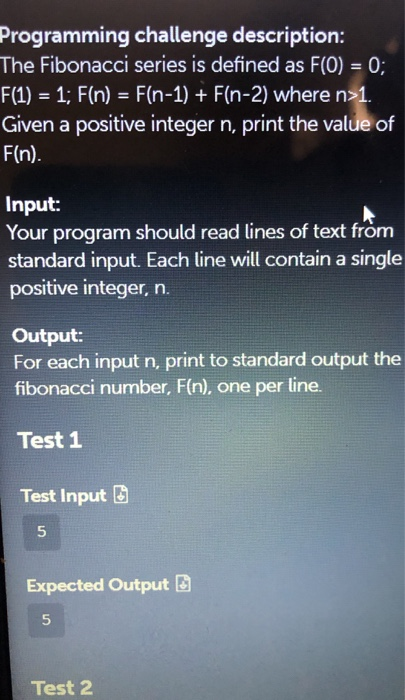 Solved Programming Challenge Description The Fibonacci