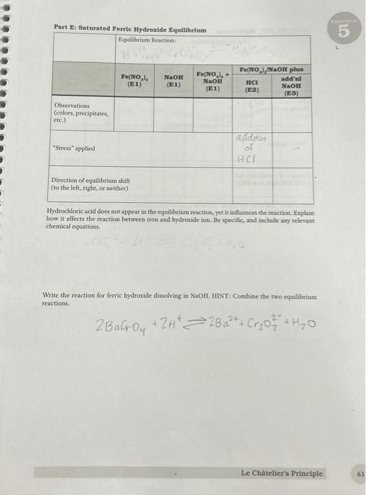 Solved Part E: Saturated Ferric Hydroxide Equilibrium | Chegg.com