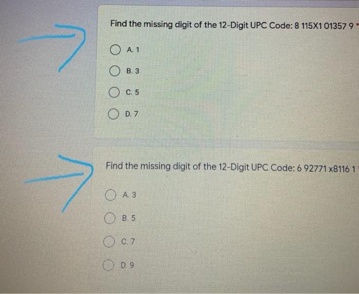 Solved Find the missing digit of the 12-Digit UPC Code: 8 | Chegg.com