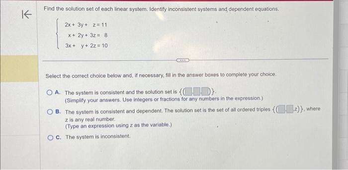 Solved Find the solution set of each linear system. Identify | Chegg.com