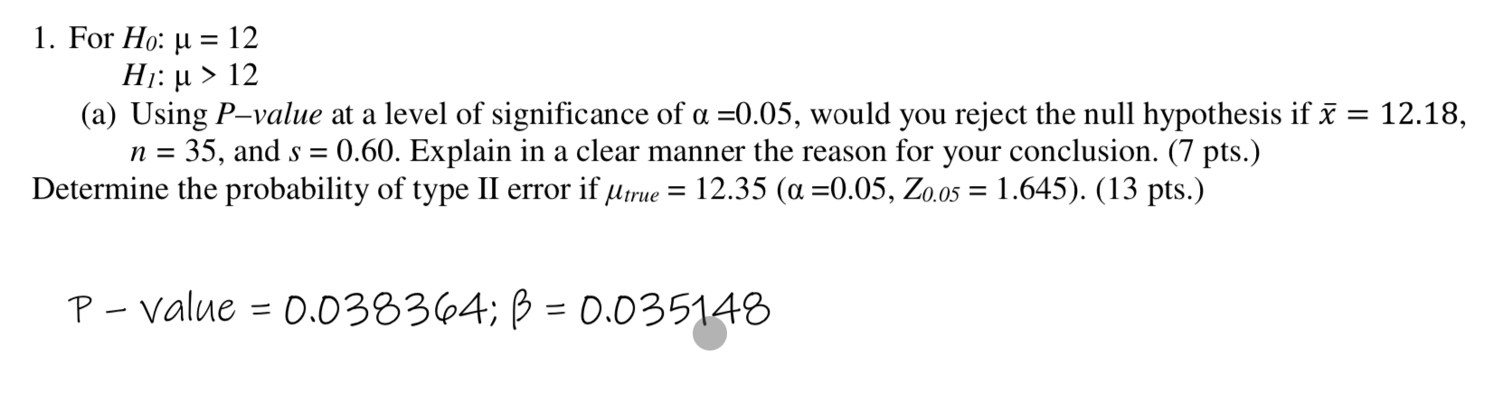 Solved For H0:μ=12H1:μ>12(a) ﻿Using P-value at a level of | Chegg.com