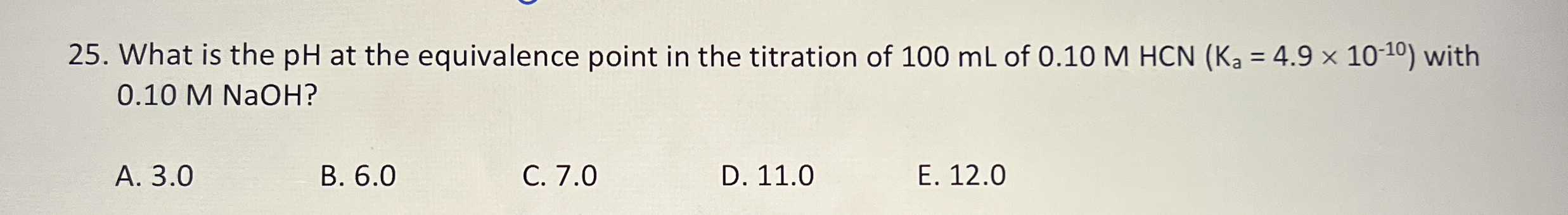 Solved What is the pH at the equivalence point in the | Chegg.com