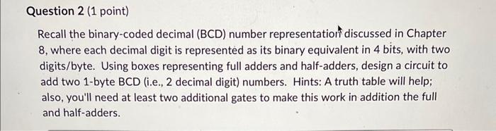 Solved Recall the binary-coded decimal (BCD) number | Chegg.com