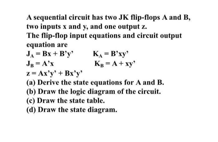Solved A sequential circuit has two JK flip-flops A and B, | Chegg.com