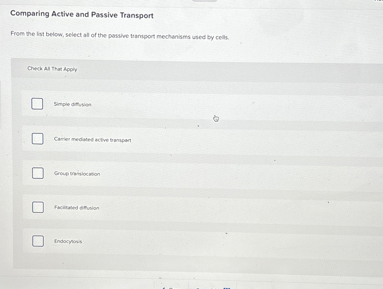 Solved Comparing Active and Passive TransportFrom the list | Chegg.com